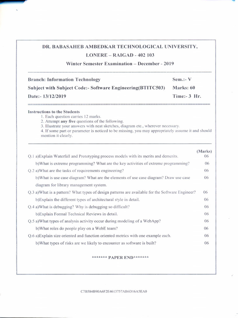 Software Engineering ALL PYQ (Pran Tehare) | PDF | Software | Unified Modeling Language