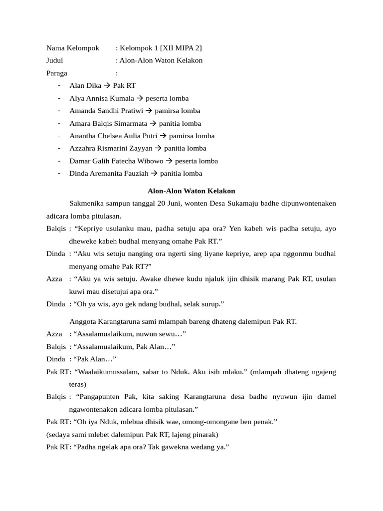 Lomba Desa: Alon-Alon Waton Kelakon | PDF