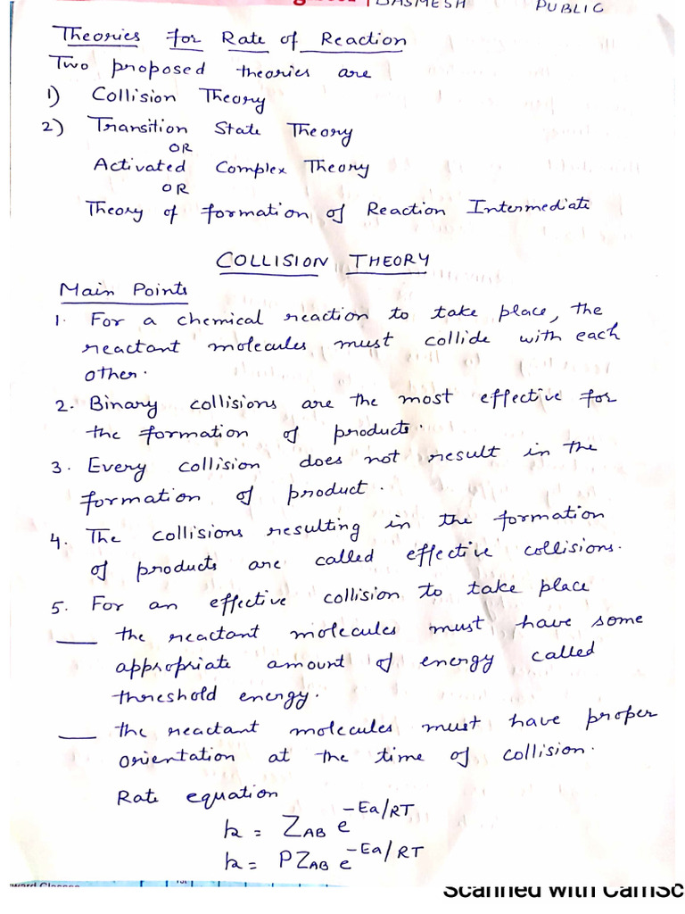 Chemistry Handwritten Notes Kinetics | PDF