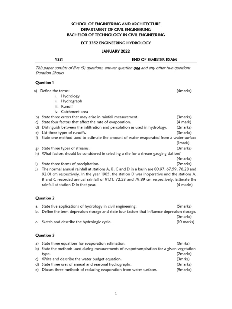 Civil Engineering Exam Paper | PDF | Hydrology | Discharge (Hydrology)