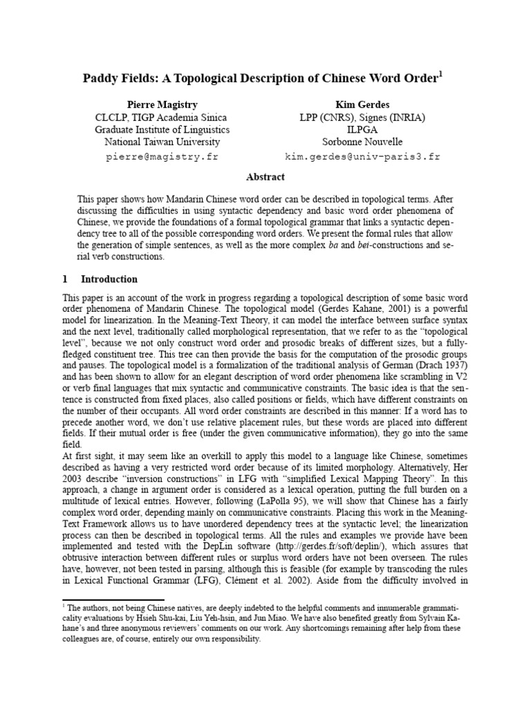 Chinese Word Order | PDF | Syntax | Word