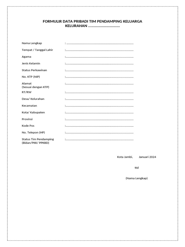 Formulir Data Pribadi Tim Pendamping Keluarga | PDF