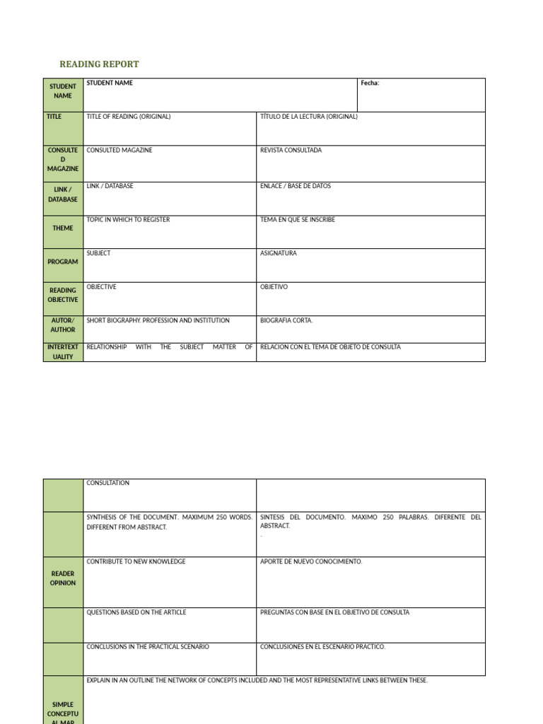 Formato en Blanco Reading Report 1 | PDF