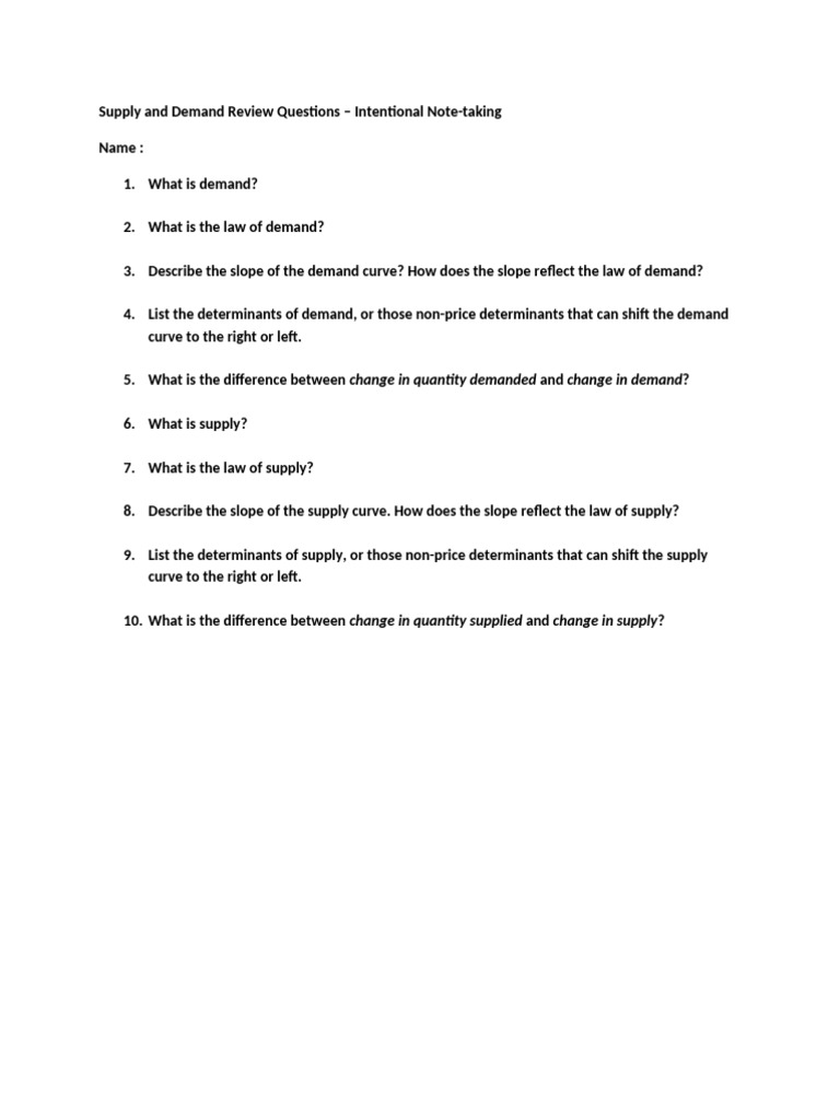 Supply and Demand Review Questions | PDF