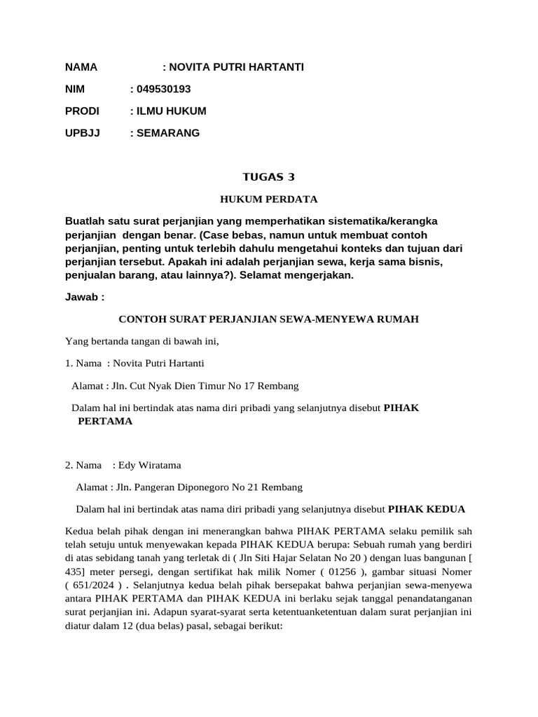 Tugas 3 Hukum Perdata - Novita Putri | PDF