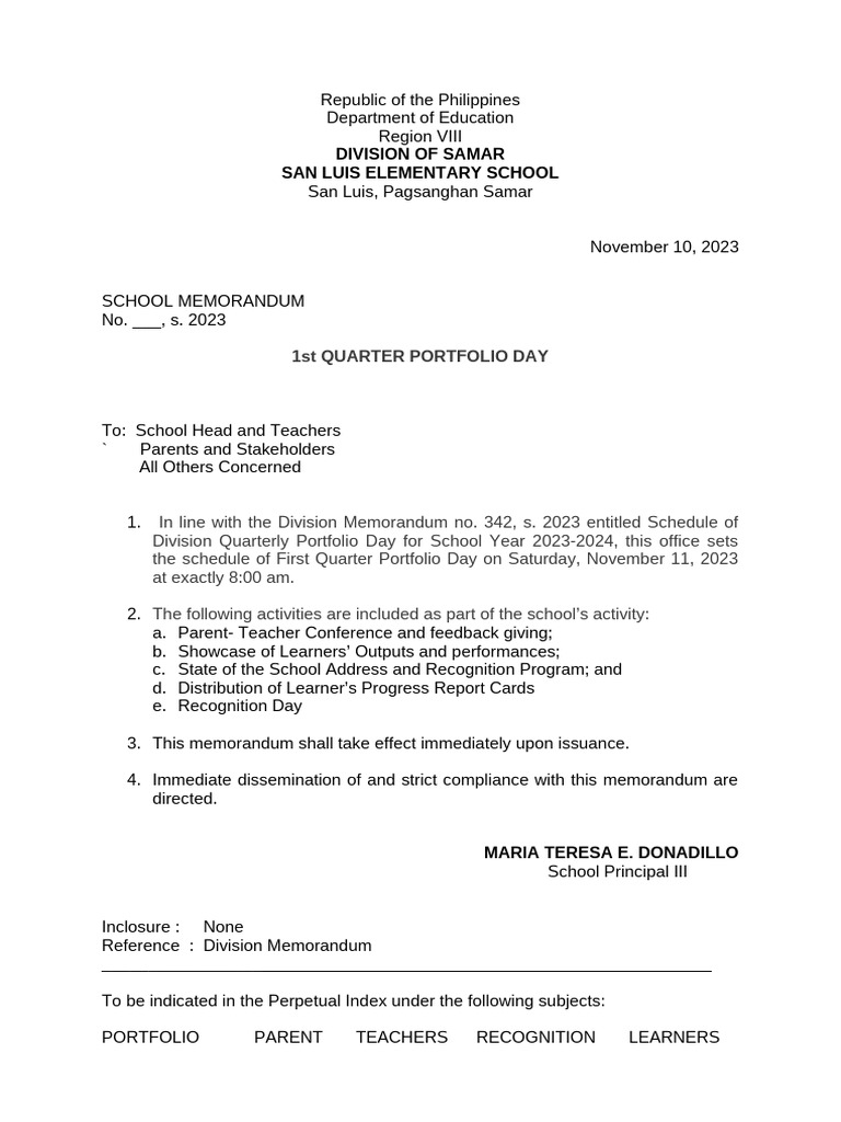 School Memo Portfolio Day | PDF