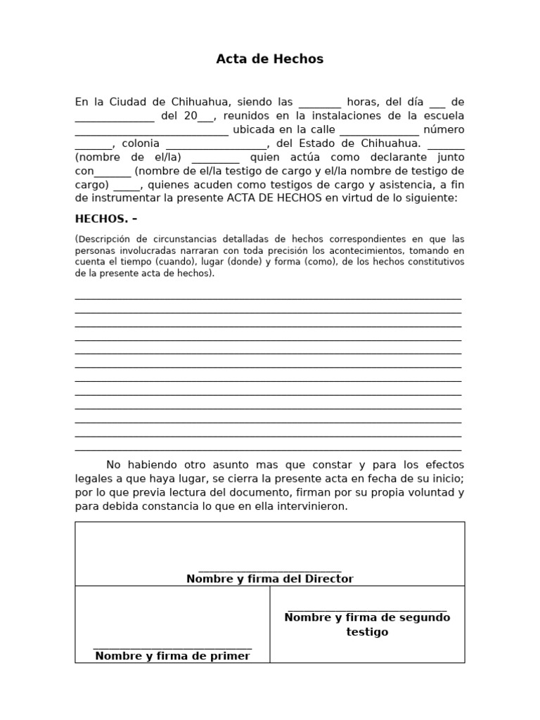 Acta de Hechos (Ejemplo) | PDF