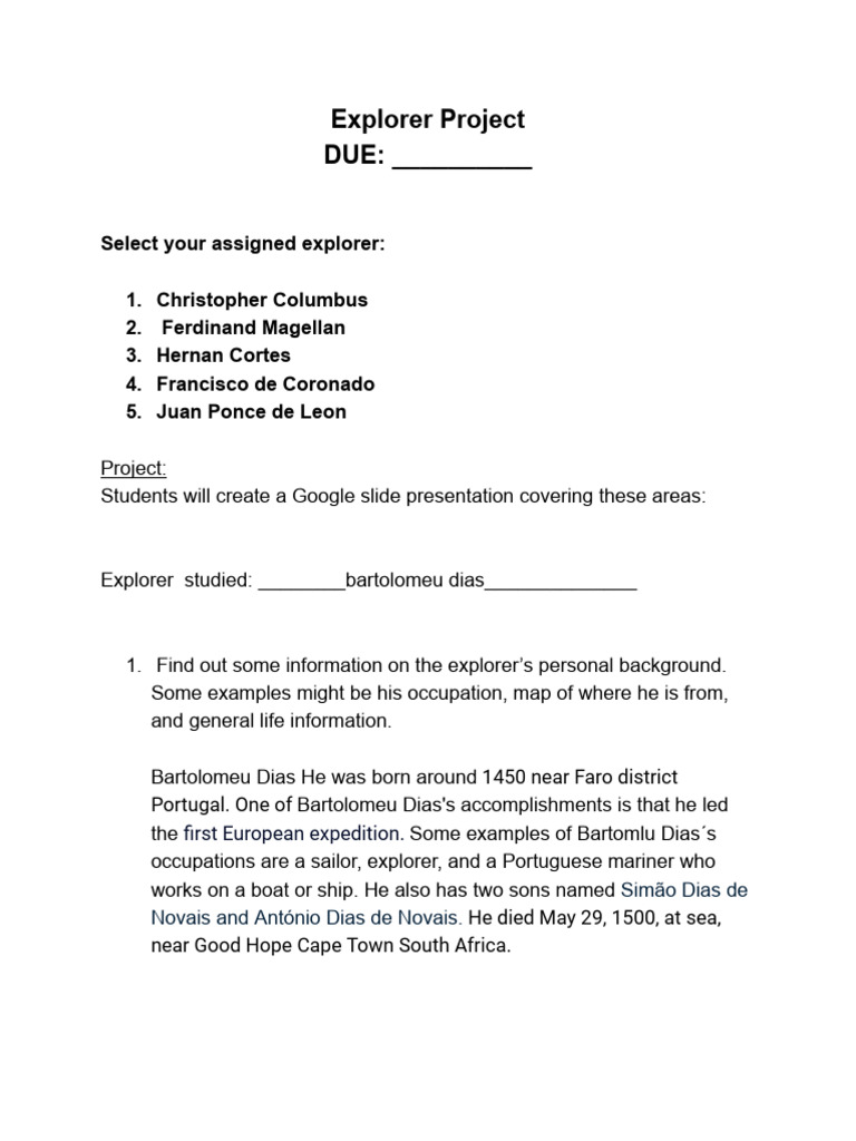 Bartolomeu Dias Explorer Project Guide | PDF