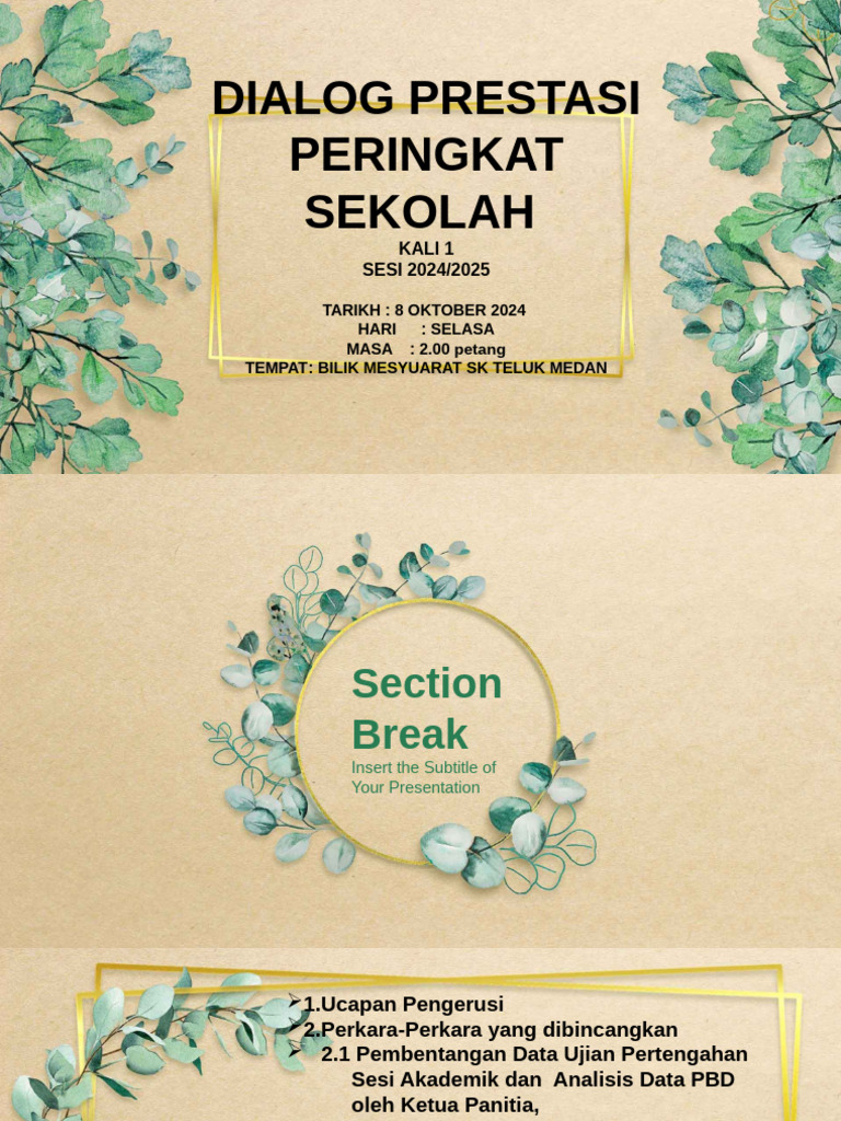 Watercolor Green Leaves Frame PowerPoint Templates | PDF | Microsoft ...