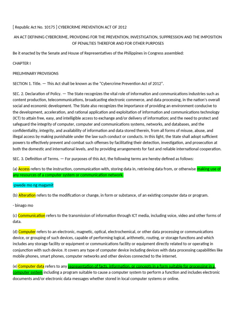 Republic Act No 10175 | PDF | Phishing | Security Hacker