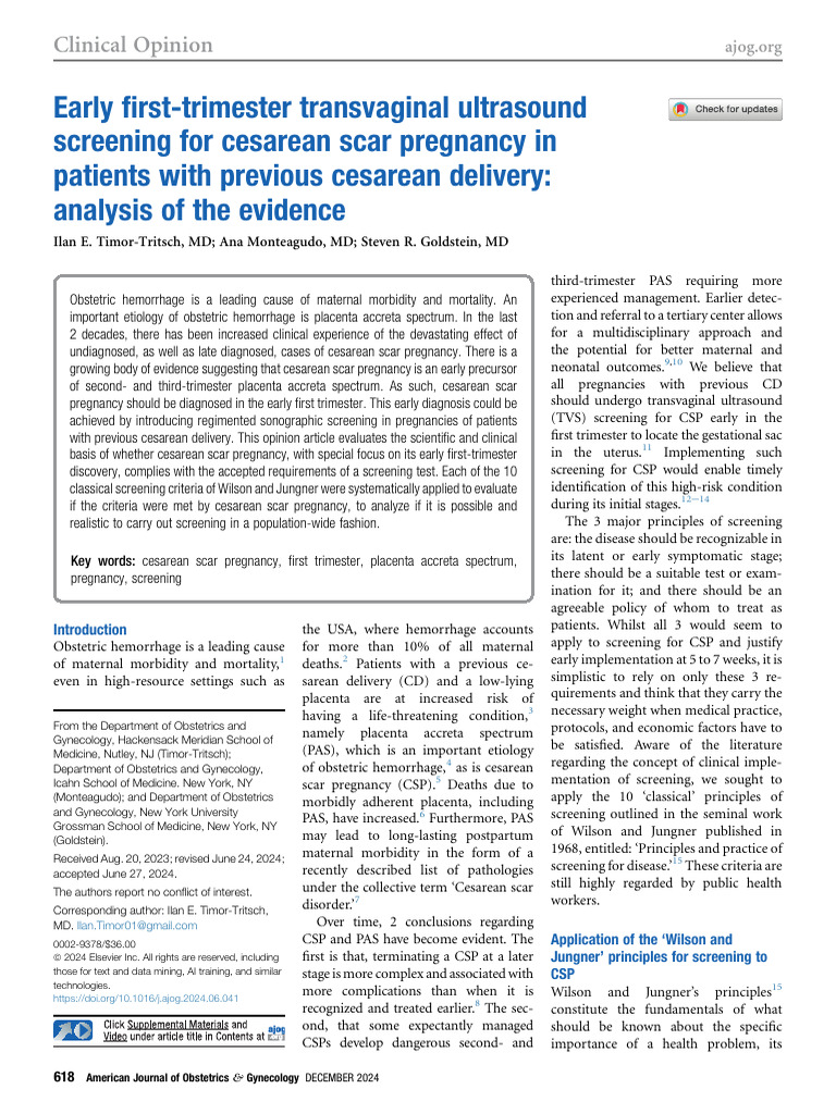Early First-Trimester Transvaginal Ultrasound Screening For Cesarean ...
