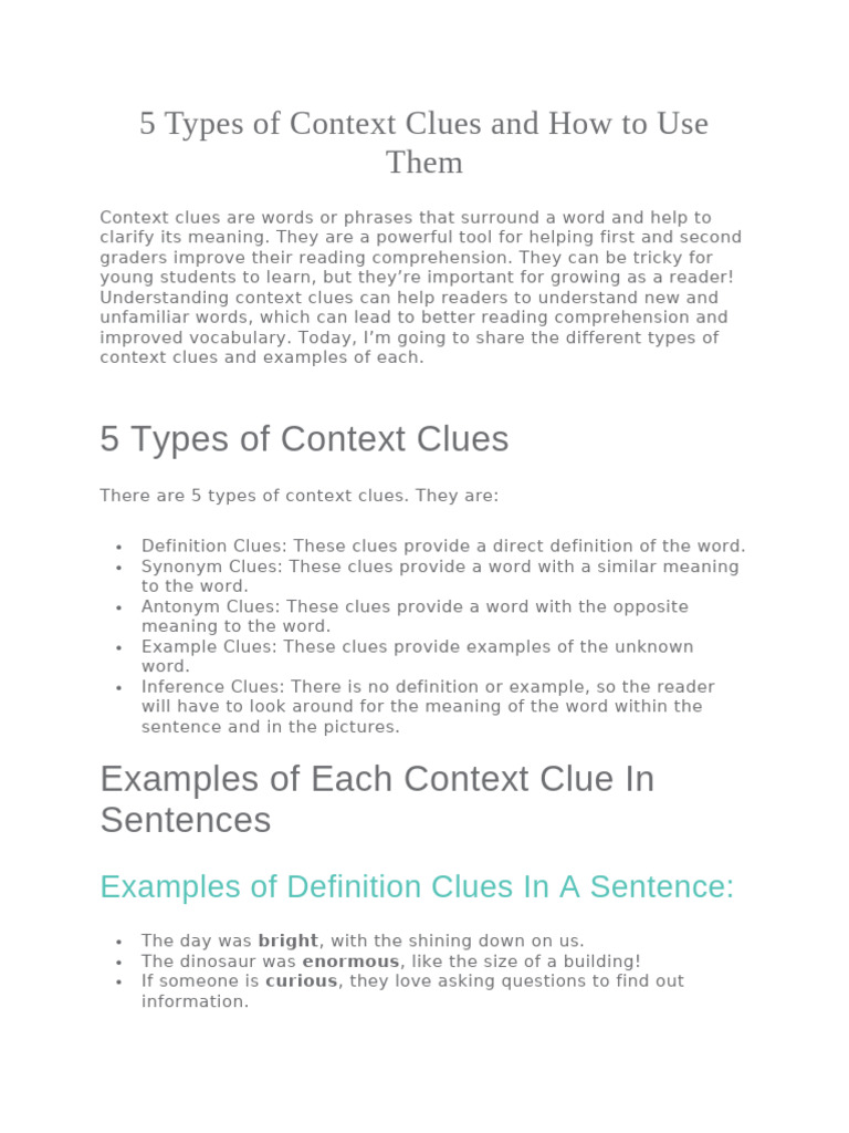 5 Types of Context Clues Explained | PDF | Reading Comprehension