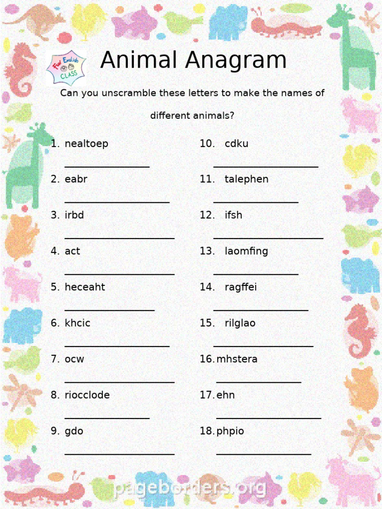 Animal Anagram Challenge | PDF