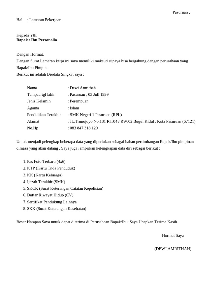 Bapak / Ibu Personalia | PDF