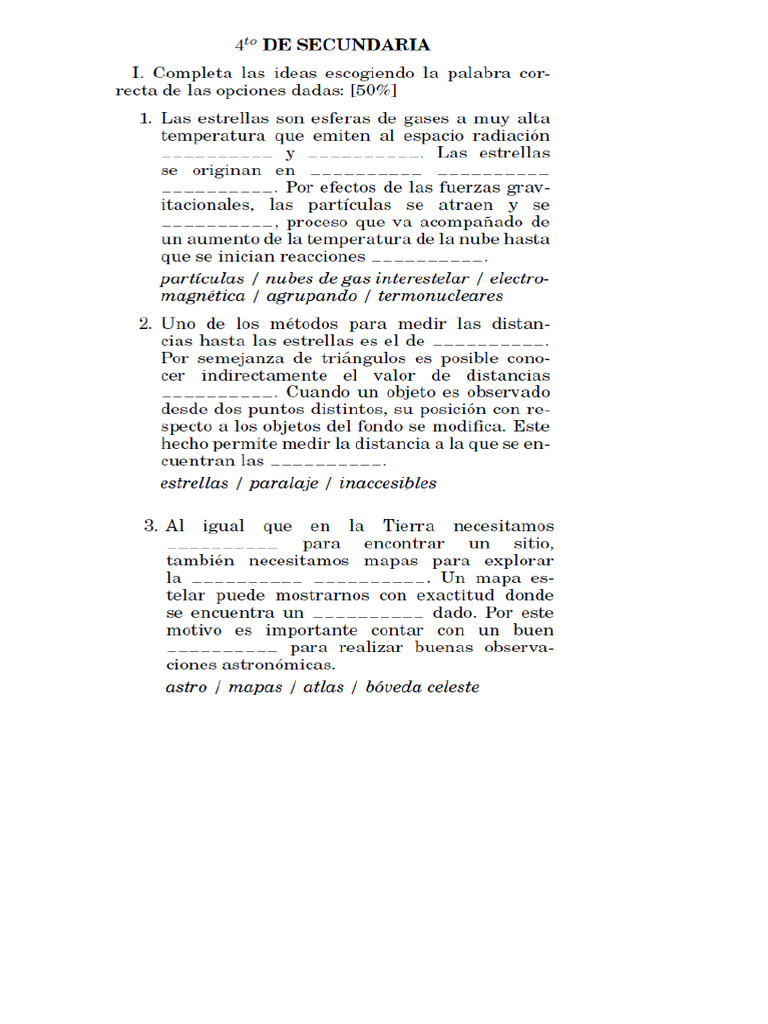 Preguntas de Astronomia-4sec | PDF