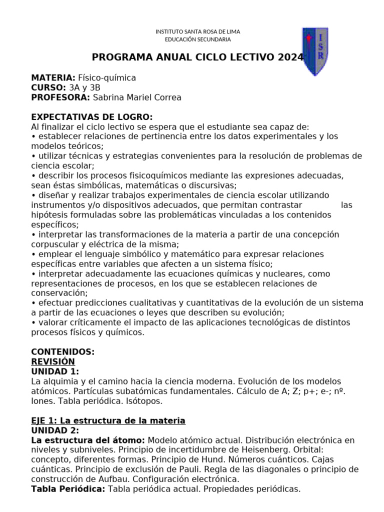 Programa 3ro SR 2024 | PDF | Química | Importar