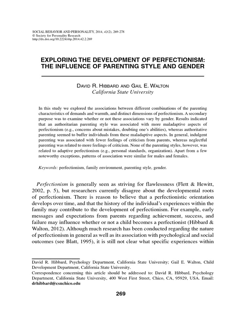 Exploring The Development of Perfectionism (Hibbard & Walton) | PDF ...