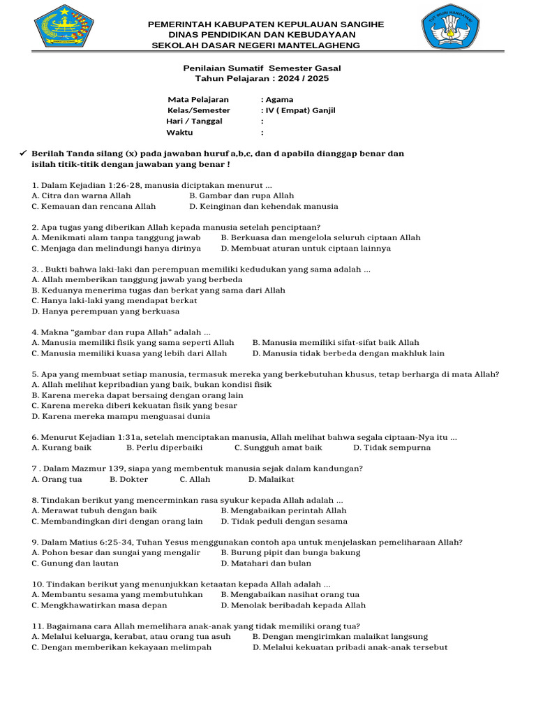 Sumatif KELAS 4 Penilaian Sumatif Akhir Semester | PDF