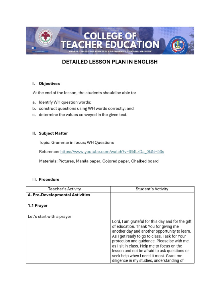 Detailed Lesson Plan in English | PDF | Adjective | Noun