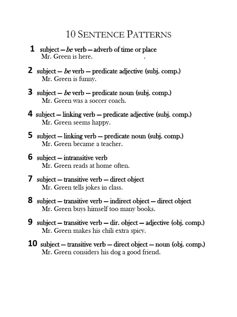 10 Sentence Patterns | PDF