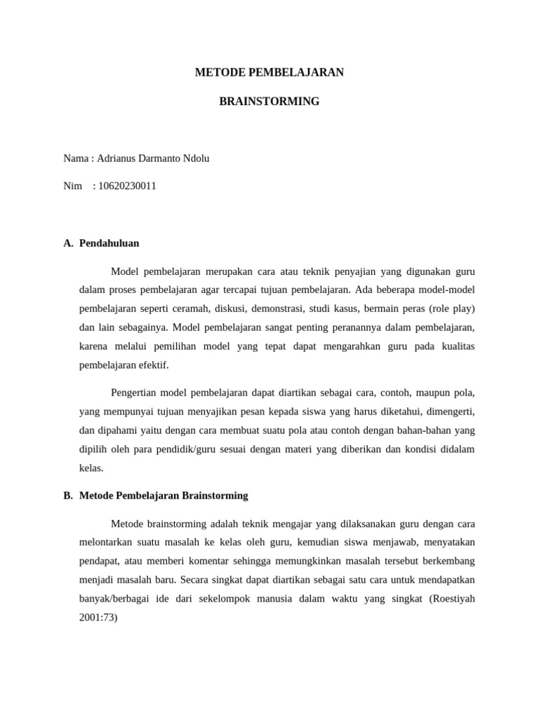 Metode Pembelajaran Brainstorming Efektif | PDF