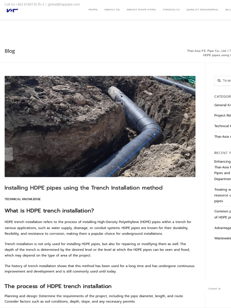 Installing HDPE Pipes Using The Trench Installation Method - Thai-Asia ...