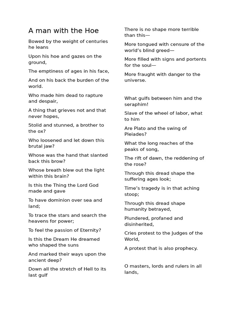 A Man With The Hoe | PDF | Poetry
