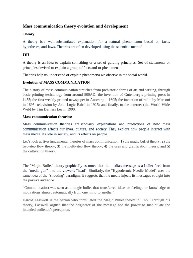 Mass Communication Theory Evolution and Development | PDF | Human Communication | Communication