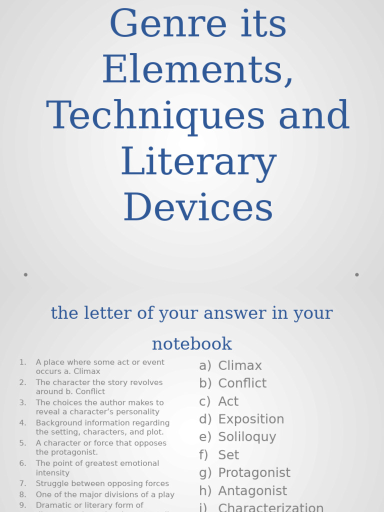 Drama As A Genre Its Elements Techniques | PDF | Plot (Narrative)