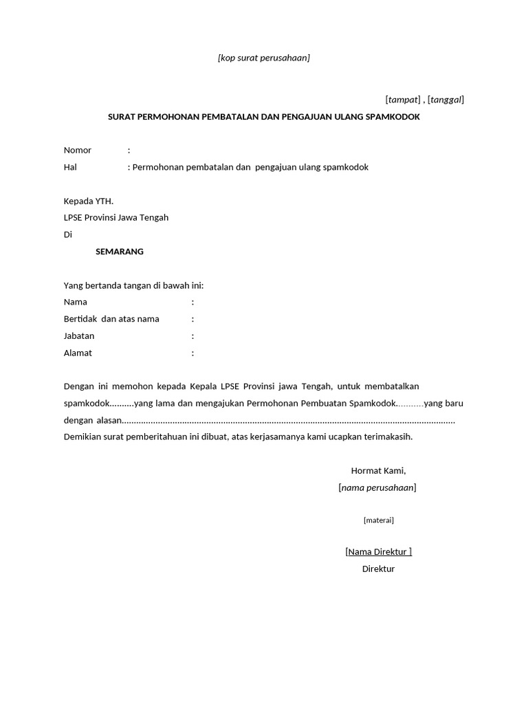 Contoh Form Pembatalan Dan Pengajuan Ula | PDF