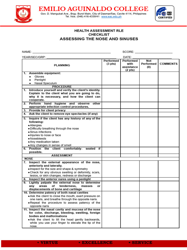 Ha Checklist 16 Assessing The Nose and Sinuses | PDF | Human Nose ...