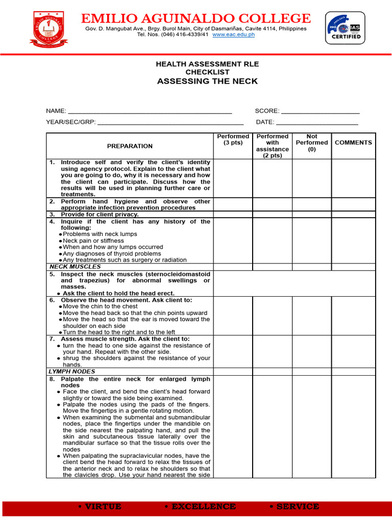 Ha Checklist 18 Assessing The Neck | PDF | Neck | Human Anatomy