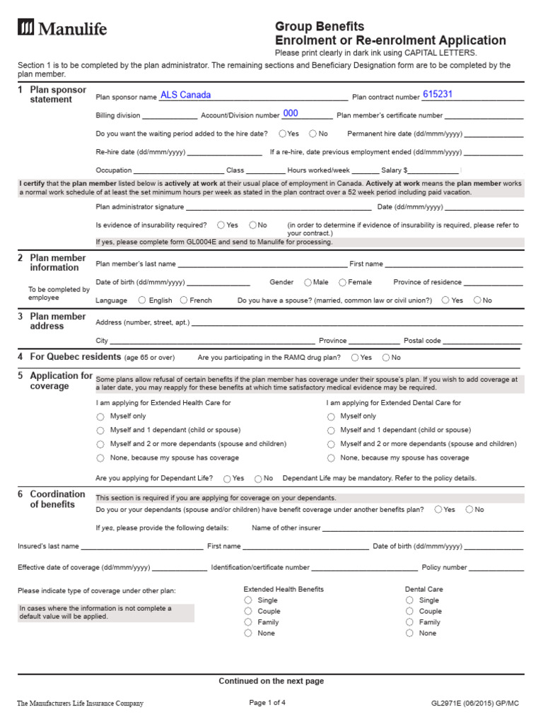 Manulife Enrolment Form | PDF | Insurance | Employment
