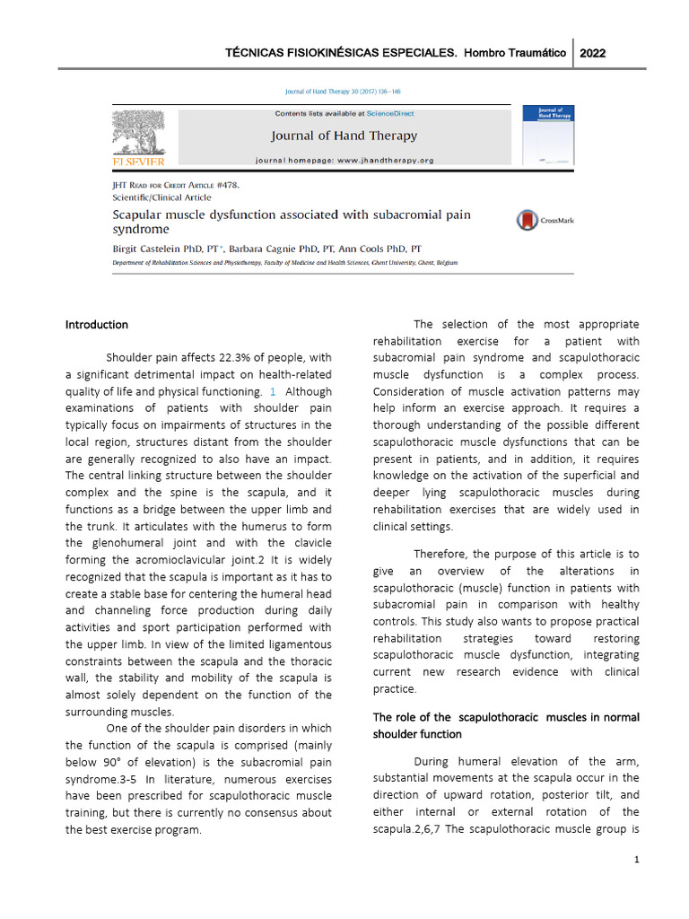 CASTELEIN ET AL Scapular Muscle Dysfunction | PDF | Anatomical Terms Of ...