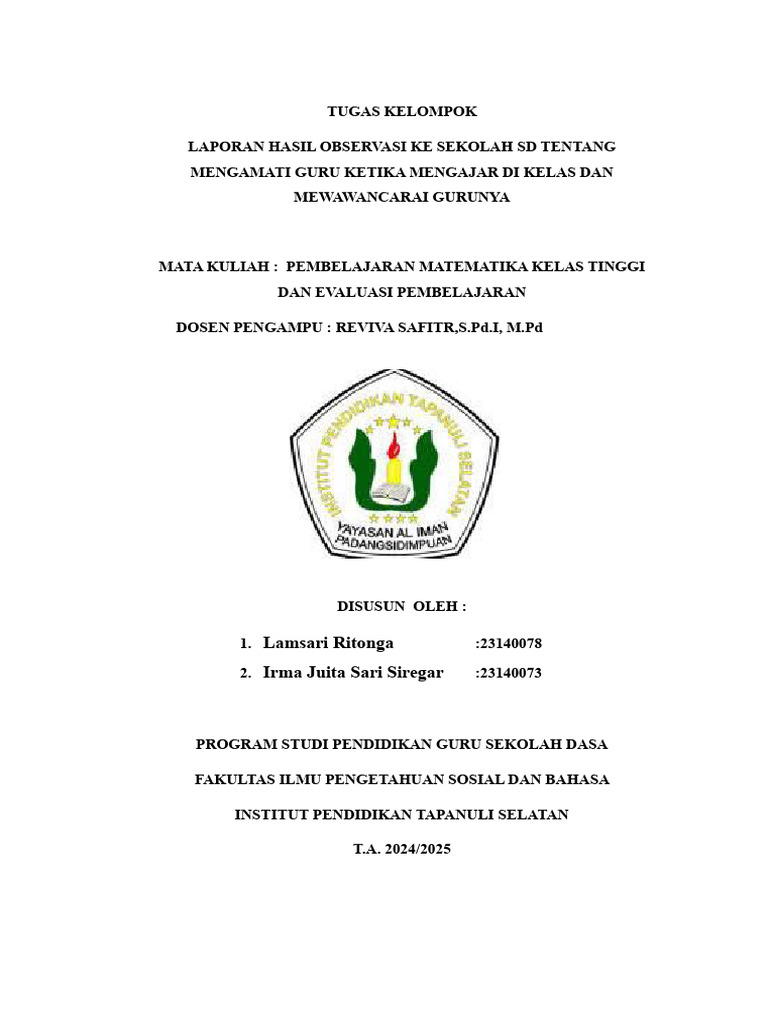 Laporan Observasi Lamsari Ritonga Dan Irma Juita Sari Siregar | PDF