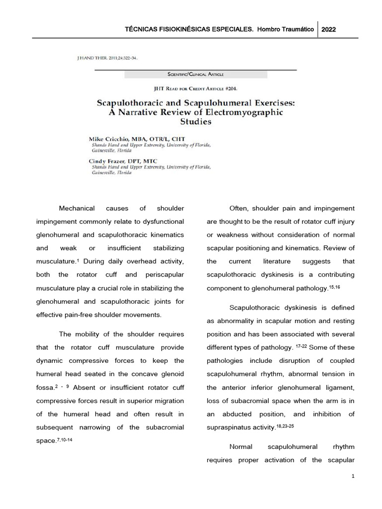CRICCHIO Y FRAZER Scapulohumeral and Scapulothoracic Exercises | PDF ...