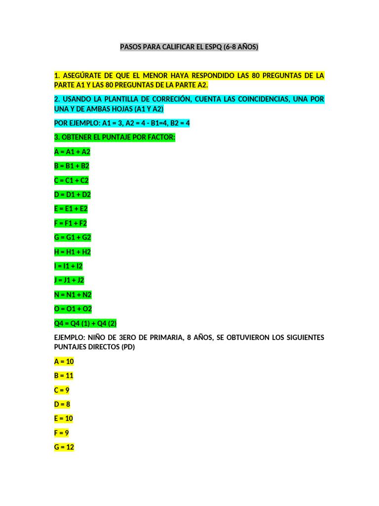Cómo Calificar el ESPQ para Niños de 8 Años | PDF