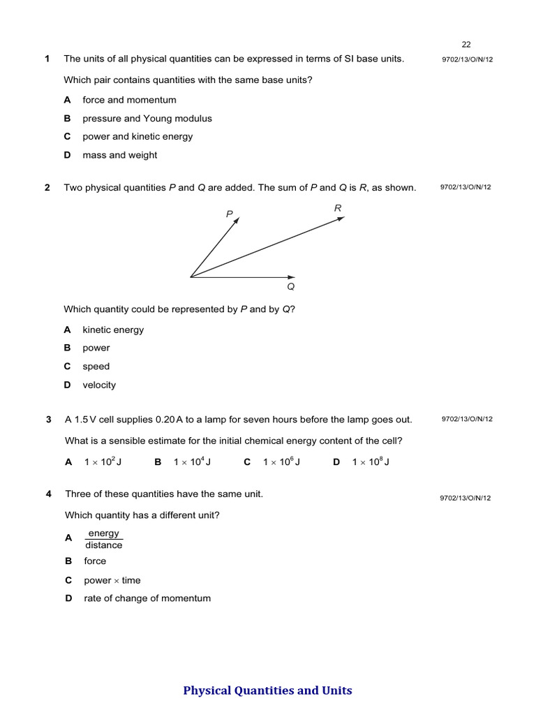 A-Level Physical Quantities & Units Short | PDF | Force | Momentum