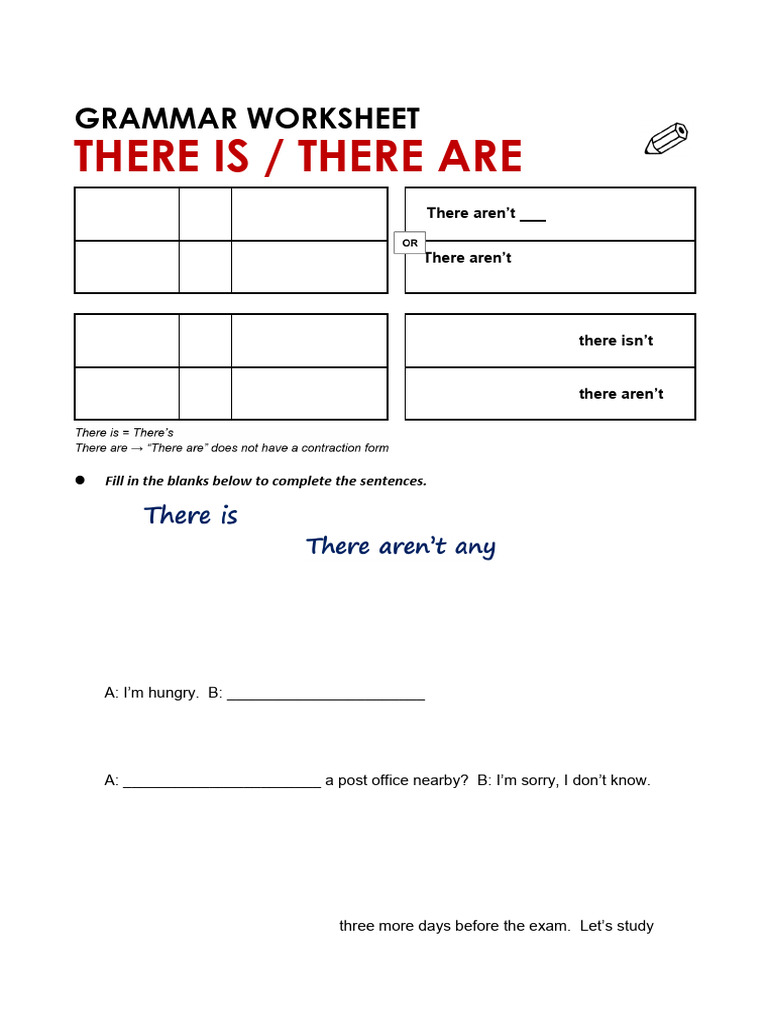 Grammar Worksheet: There Is/Are Usage | PDF