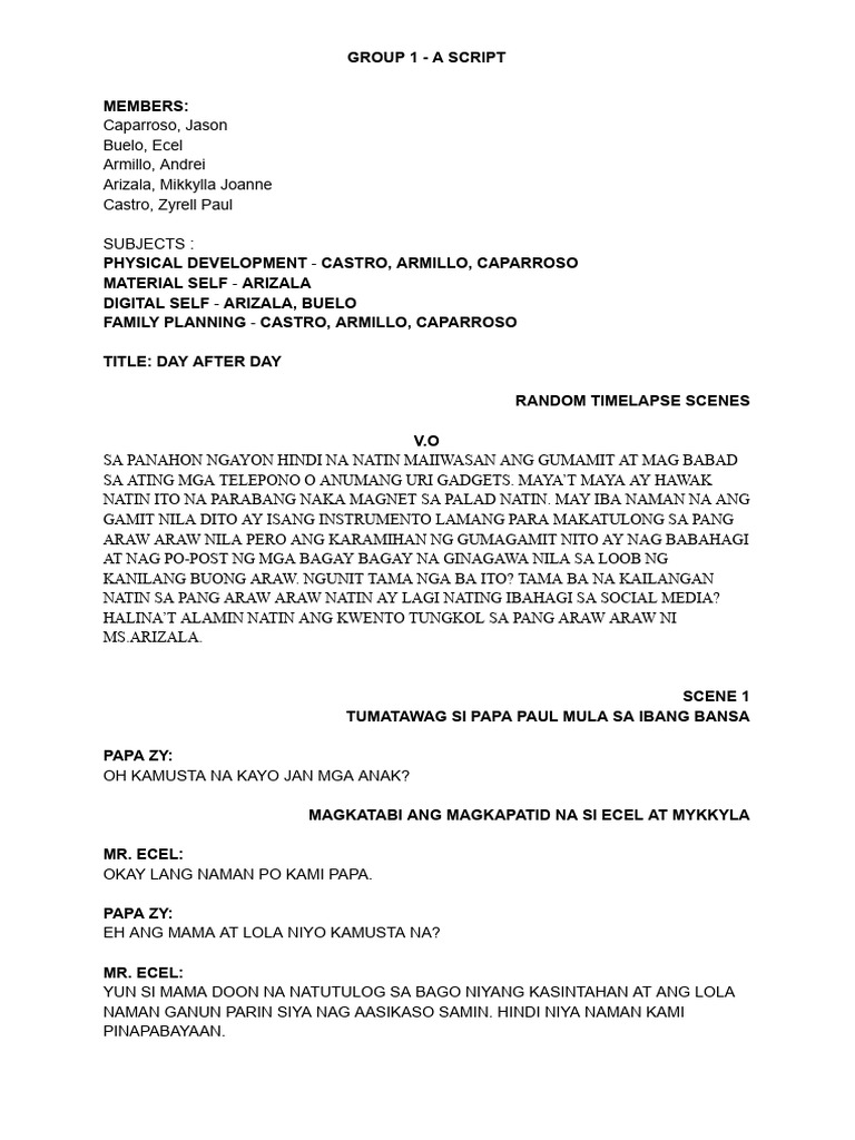 Uts Script For Group 1 A | PDF