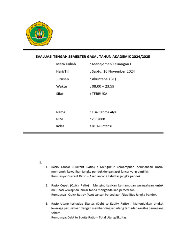 Evaluasi Manajemen Keuangan I 2024 | PDF