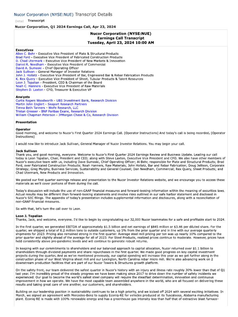 Nucor Acquisition of Southwest Data | PDF