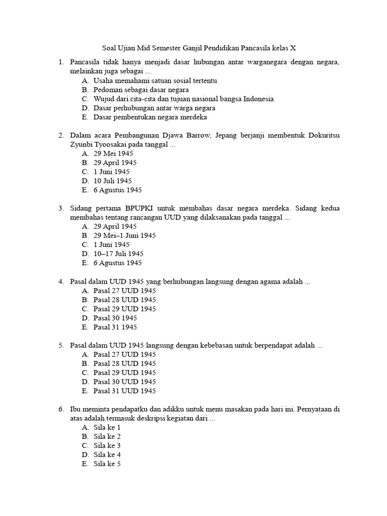 Soal Ujian Mid Semester Ganjil Kelas X 2024-2025 Rosjuwita | PDF