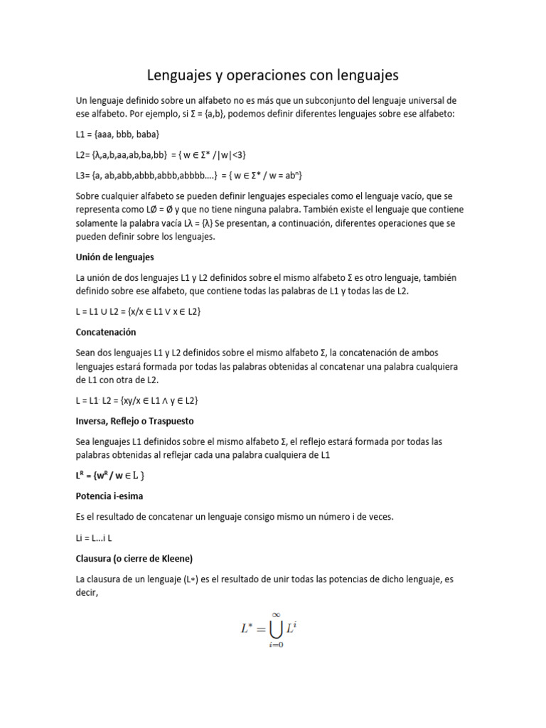 Operaciones con Lenguajes Formales | PDF