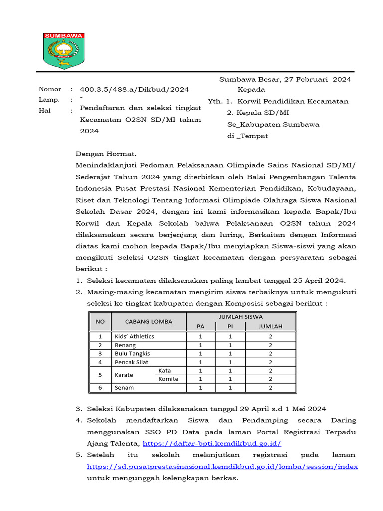 Surat Registrasi O2sn 2024 | PDF