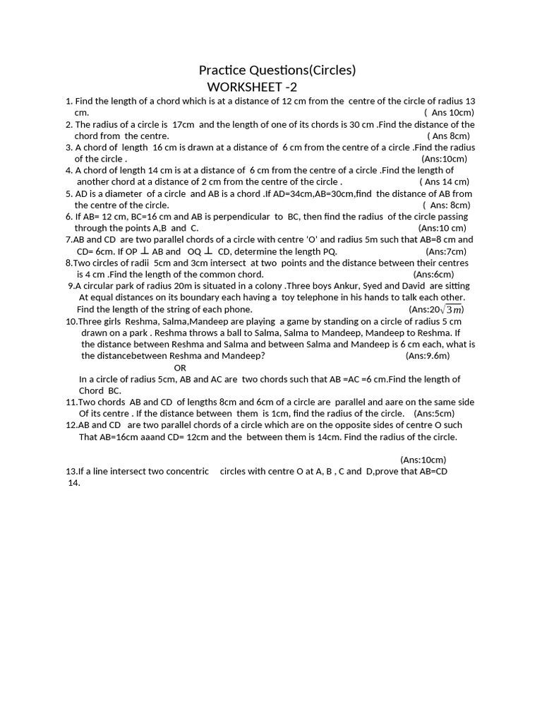 Circle Worksheet2 | PDF | Circle | Elementary Geometry