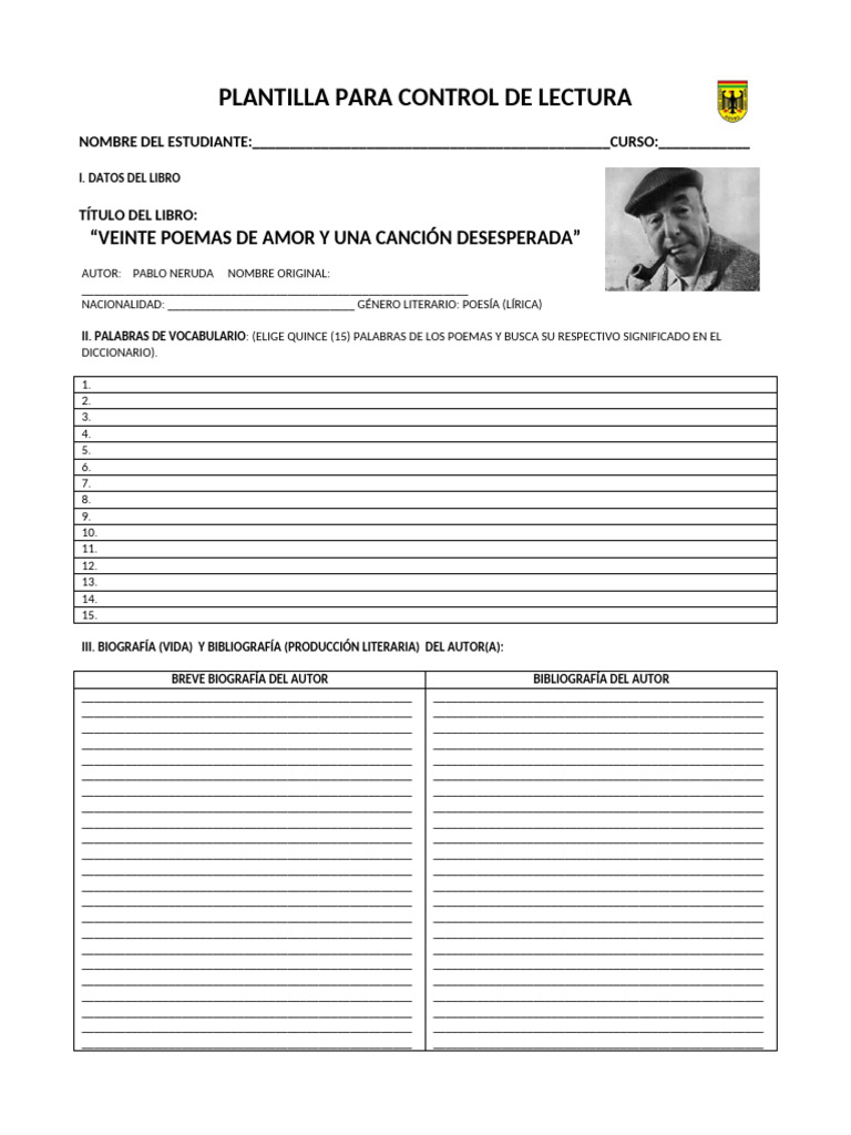Control de Lectura: Neruda y su Poesía | PDF | Poesía