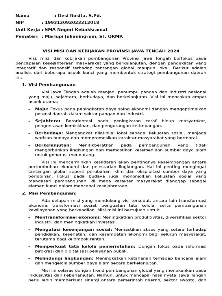 Tugas Resume Visi Misi Desi | PDF