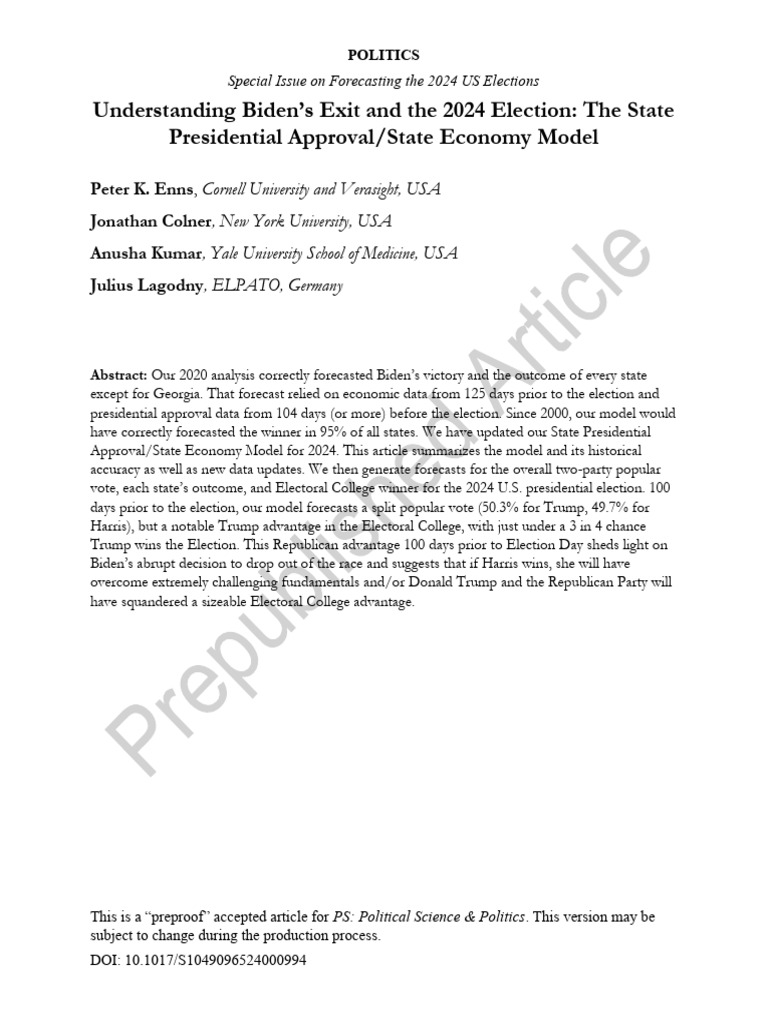 2024 US Election Forecast Model Analysis | PDF | Forecasting | Vice ...