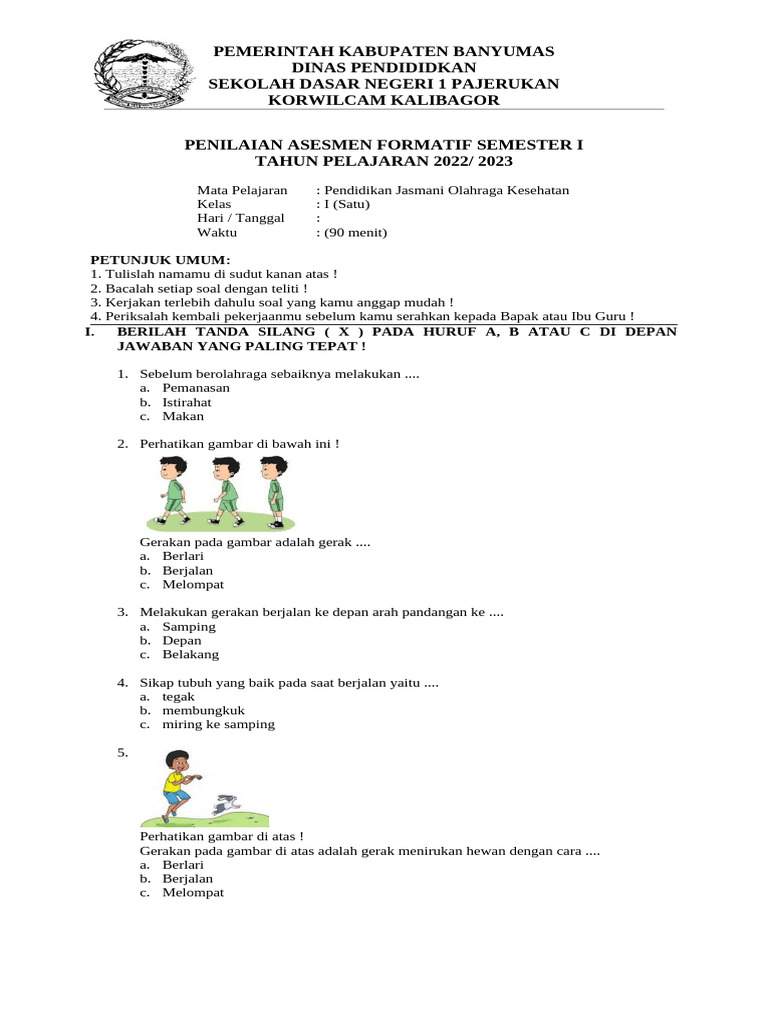 Soal PTS PJOK Kls 1 | PDF